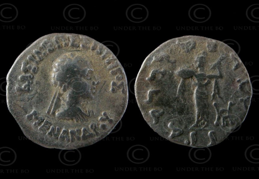 Indo-Greek coin C120. Silver drachm of king Menander. Bactria