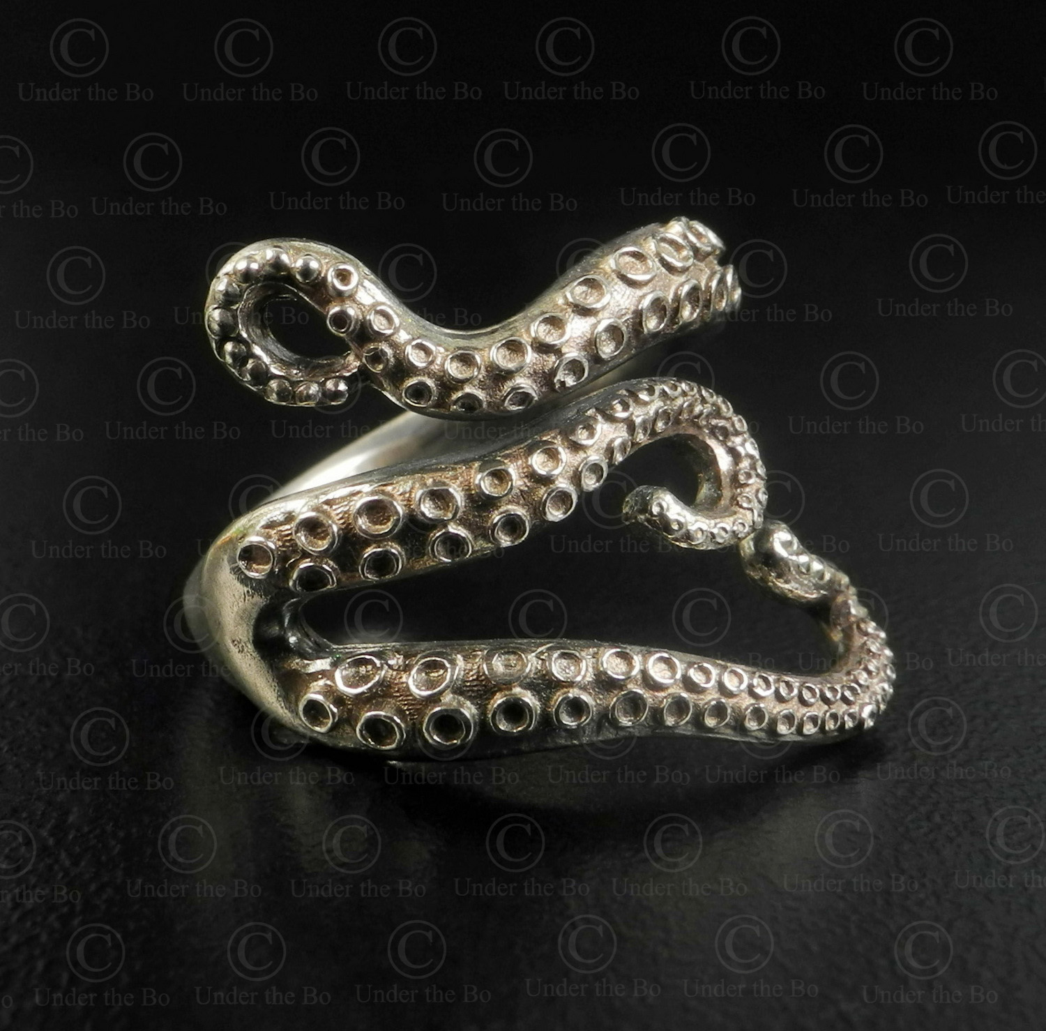 Silver octopus tentacle rings R322. Contemporary.